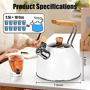 Tea Kettle, Beyoung 2.5 Liter Whistling Tea Kettle, Tea Pots for Stove Top Food Grade Stainless Steel with Wood Pattern Handle, Universal Base Suitable for Tea, Coffee, Milk