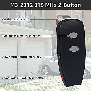 Upgraded M3-2312 Marantec Garage Door Remote 315MHz – 2-Button Digital 382 Opener Transmitter, Compatible with Martin & Marantec Garage Door Openers, Replaces M3-2314, 65892, and More