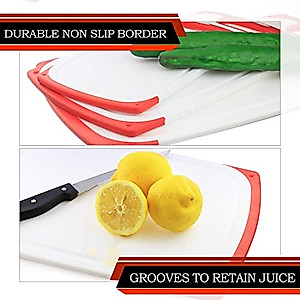 Cutting Boards for Kitchen, Plastic Chopping Board Set of 3 with Non-Slip Feet and Deep Drip Juice Groove, Easy Grip Handle, BPA Free, Non-porous, Dishwasher Safe