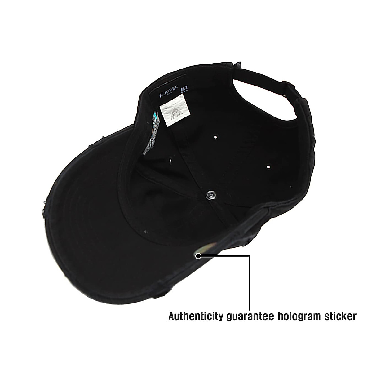 Flipper Adventurer Logo Washed Cotton Vintage Bullet Holes Distressed Baseball Cap Dad Hat Ballcap (Medium ~ Large, Black)