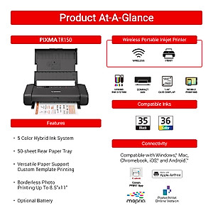 Canon Pixma TR150 Wireless Mobile Printer with Airprint and Cloud Compatible, Black