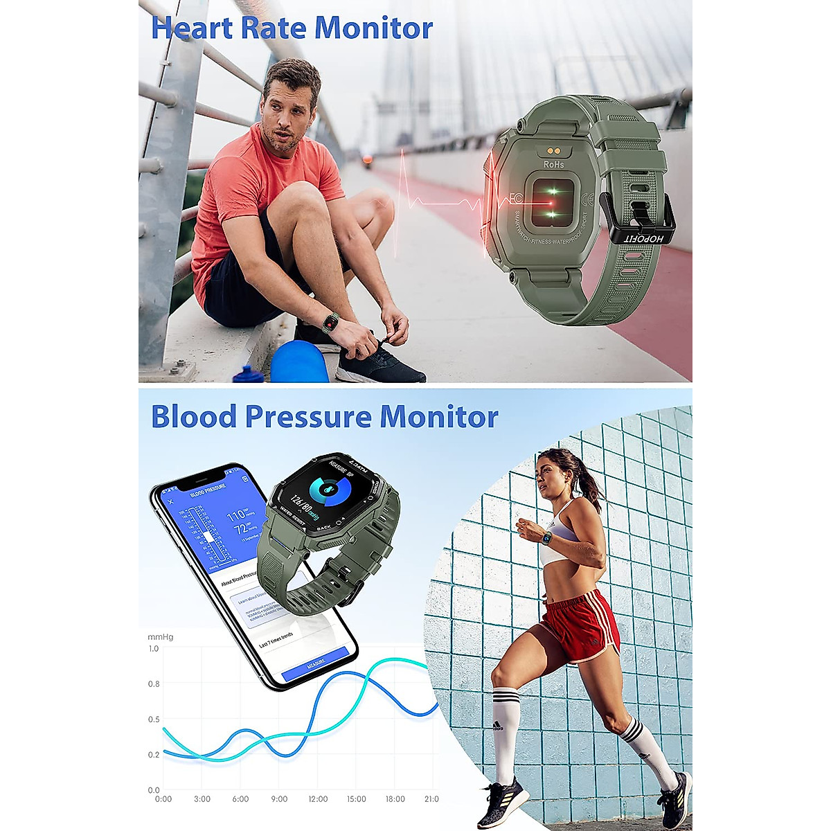 Smart Watch for Women Men Waterproof Fitness Tracker with Blood Pressure and Heart Rate Monitor for iOS Android Phones Digital Activity Tracker with 1.69'' Touch Screen for Running Swimming Green