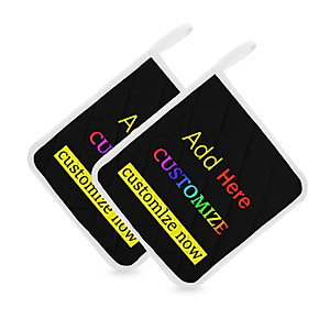 Custom Pot Holders Sets, Personalized Potholders Add Your Picture Logo Text Kitchen Oven Hot Pads Potholder Coaster Heat Resistant with Hanging Loop