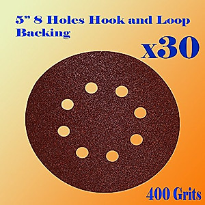 5" 8 Hole 400 Grit Sand Disc Paper Random Orbit Hook and Loop Sander Sandpaper Sheet for Dewalt, Bosch Makita