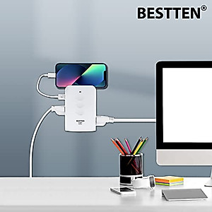 BESTTEN 2.4A USB Wall Outlet Surge Protector with 4 Side-Entry Outlets, 300 Joules, 15A/125V/1875W, Top Cell Phone Dock Design, ETL Listed