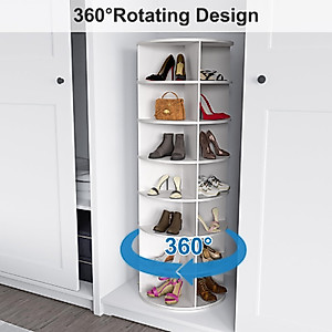 Hestiasko Rotating Shoe Rack, 7-Tier Spinning Shoe Rack, Upgrade Free Standing Rotating Shoe Rack Tower 360°, Easily Assembled Lazy Susan Shoe Rack, Revolving Shoe Organizer for Entryway - White
