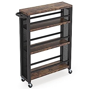 LITTLE TREE 4-Tier Slim Rolling Storage Cart with Handle, Narrow Utility Trolley carts with Wheels for Small Place