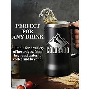 Onebttl Colorado Gifts for Men Women, Colorado Themed Souvenirs Travel Homesick Gift, Stainless Steel Beer Stein Tumbler, 24oz Beer Mug with Lid