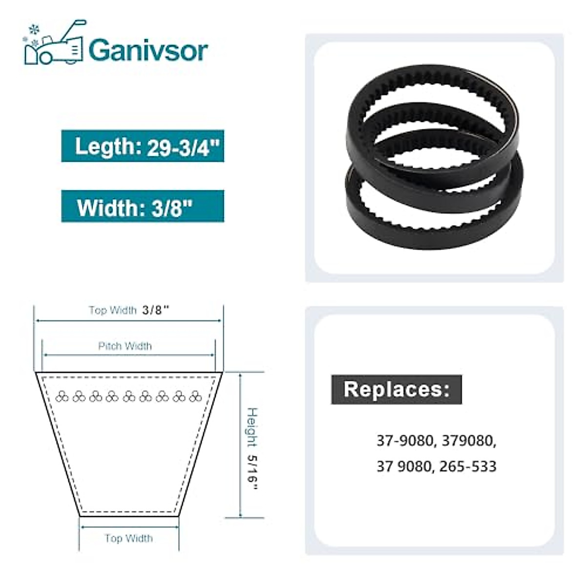 Ganivsor Replacement Cogged Auger Drive Belt for Toro Snow throwers 37-9080 379080