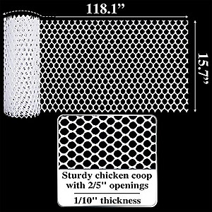 MAPORCH Durable 15.7" x10FT White Plastic Chicken Wire Mesh Fence: Lightweight, Customizable Netting for Garden, Poultry, Crafts - Versatile Fencing Solution, Hexagonal Design