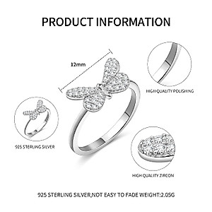 Kemstone Sterling Silver Dainty Butterfly CZ Ring Women Fashion Jewelry Gold/Silver Rings Size 5-9 (silver, 7)