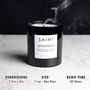 SAINT Dymphna Scented Candle with Prayer, Prayer Coin, and Holy Oil, Saint of Stress, Anxiety, and Mental Health, Soy Coconut Aromatherapy Candle with 50 Hour Burn Time
