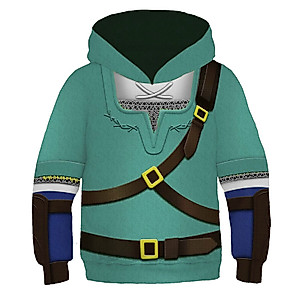 BEDJIMI 3D Print Hoodie for Kids Long Sleeve Hooded Sweatshirt Pullover Halloween Cosplay Costume for Boys Green