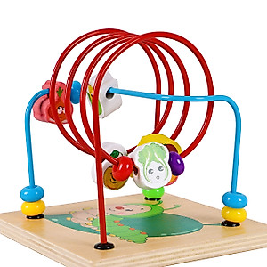 TOWO Wooden Activity Cube Beads Maze -5 Activities Roller Coaster Abacus Cog Wheels Gears Clock Zig Zag Slide-Early Educational Toys for Baby -Educational Wooden Toys for 1 Year Old Montessori Toys