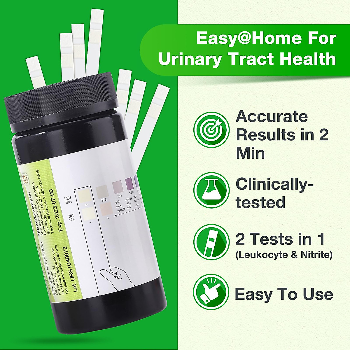 Easy@Home 25 Tests/Bottle Urinary Tract FSA Eligible Infection UTI Test Strips, Monitor Bladder Urinary Tract Issues Testing Urine- for Over The Counter (OTC) USE, Urinalysis (UTI-25P)