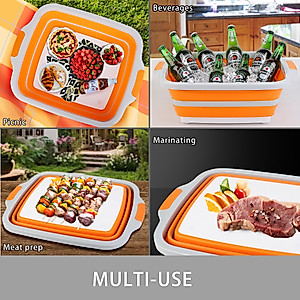 Large Collapsible Cutting Board(4.22 Gal/16L), Foldable Camping Sink with Colander, BBQ Prep Tub with Lid, Multifunction Dish Basin for Kitchen, Bowl, Vegetable and Fruit, Storage Basket for Picnic