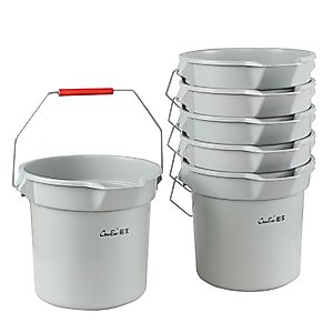 Zopnny 6 Pcs 14-Quart Sturdy Pail Bucket for Cleaning, Plastic Household Mopping Bucket, Roughneck Round Industrial Bucket Pail with Handle, Grey
