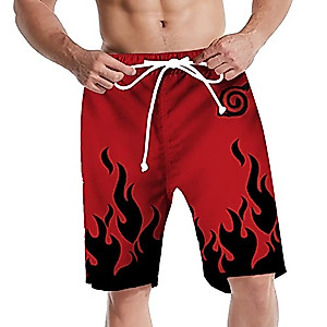 Alaiyaky Anime Men’s Swim Trunks Elastic Waist Board Quick Dry Board Shorts with Pockets for Men Summer Beach Bathing Suits (as1, Alpha, s, Regular, Regular, Black-Red)