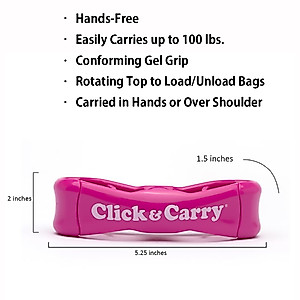 Click & Carry Grocery Bag Carrier, 2 Pack, Fuchsia - As seen on Shark Tank, Soft Cushion Grip, Hands Free Grocery Bag Carrier, Plastic Bag Holder, Haul Sports Gear, Click and Carry with Ease