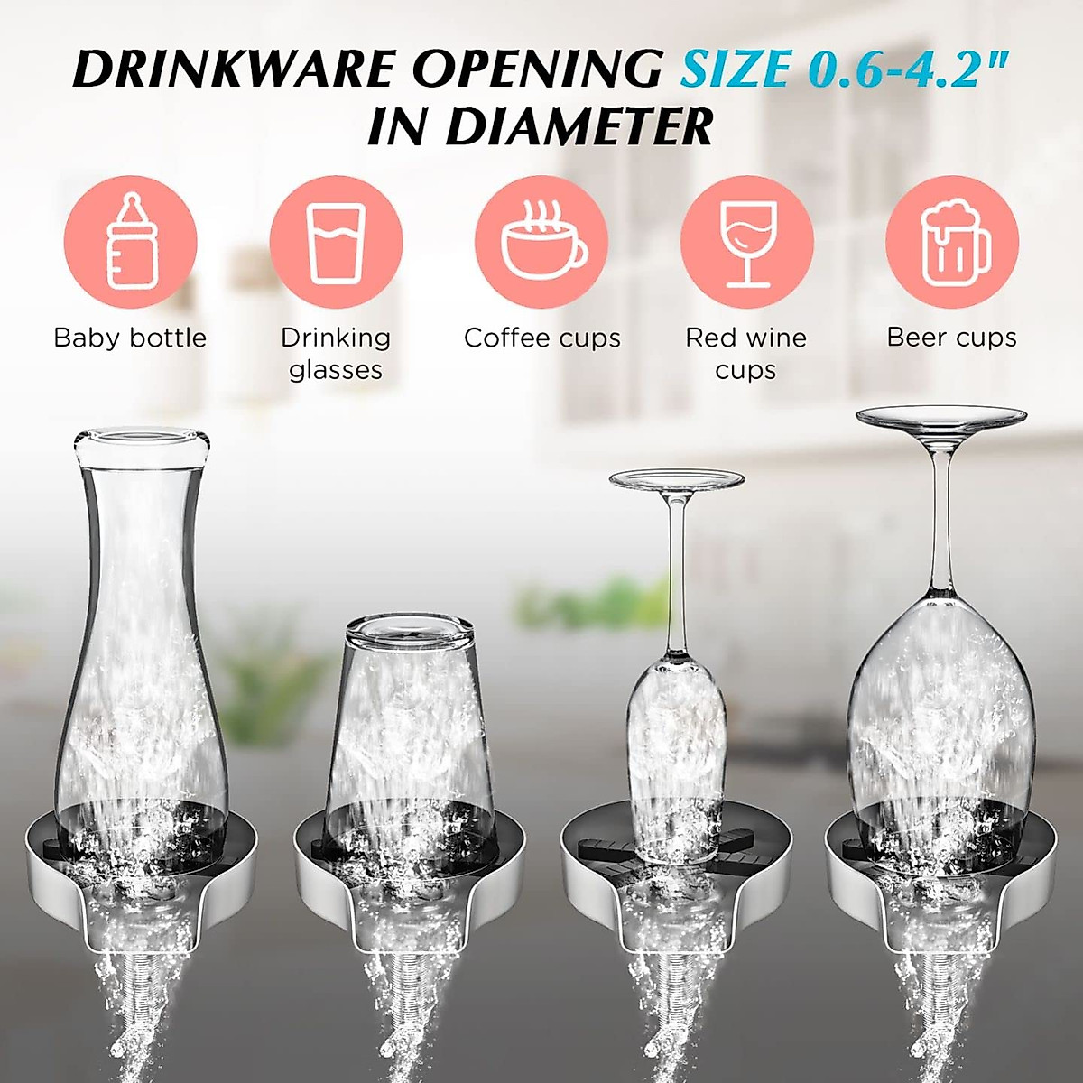 Glass Rinser for Kitchen Sink, Cup Washer for Sink, Bottle Washer, 304 Stainless Steel Cup Rinser for Sink, Glass Washer for Kitchen Sink, Glass Cleaner for Sink - Brush Nickel by Washsh…