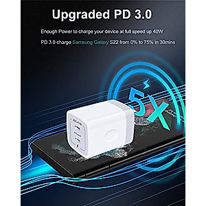 Dual Port 40W USB-C Wall Charger, Samsung Charger Block PD Power Adapter for iPhone 14/14 Pro/14 Pro Max/14 Plus/13 12 11 Pro Max, Samsung Galaxy S22 / S22 Ultra/S22 Plus/S21/S21 Ultra/S21 Plus-White