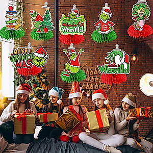 Whoville Christmas Decorations, 8pcs Welcome to Whoville Honeycomb Centerpieces Whoville Decorations for Table Merry Christmas Table Decorations Xmas Party Decorations