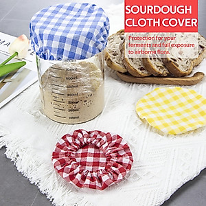 Sourdough Jar Cover, Reusable Sourdough Cloth Cover, 3pc Handmade Cotton Cloth Covers for Sourdough Starter Jar Sourdough Bread Baking Supplies Fit Jars Mouth from 3-4 Inch (Red Plaid)