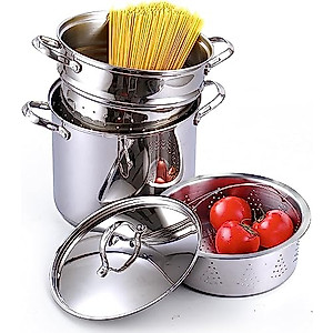 Cooks Standard Pasta Pot 18/10 Stainless Steel 12 Quart, Spaghetti Cooker Steamer Stock Pot Multipots with Strainer Insert, Stainless Steel Lid, 4-Piece Set
