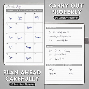 Undated Planner, 2024 Monthly & Weekly Academic Planner Kit, Feela A5 Daily Student Notebook, School Supplies with Highlighters, Note Stickers, Fineliner Pens, Lasts 1 Year, Gray