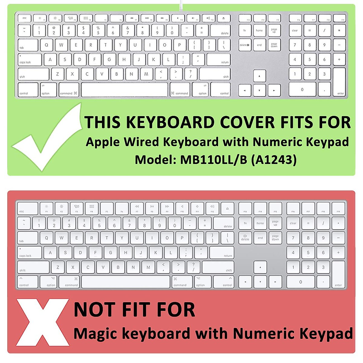 ProElife Silicone Full Size Ultra Thin Keyboard Cover Skin for Apple iMac Keyboard Numeric Keypad Wired USB MB110LL/B-A1243 (NOT FIT Magic Keyboard, Item Folded in Packaging) (Black)