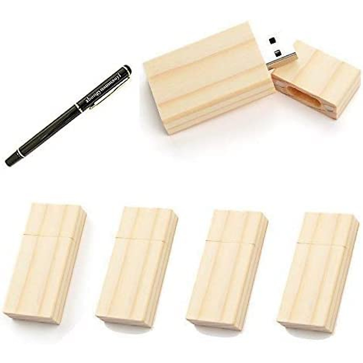 5 Pack Rectangle Wood 2.0/3.0 USB Flash Drive USB Disk Memory Stick with Wooden (2.0/2GB)