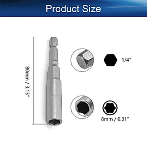 1/4" Nut Driver Drill Bit, 2Pcs Hexagon Shank Socket Adapter Bolt Drivers Repairing Tool, Bettomshin, Suitable For Quicker Change Chuck, Screwdriver, Hand Drill, Screwgun, Metric No-magnetic 80x8mm