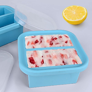 Kinggrand Kitchen 1-Cup Silicone Freezer Tray with Lid 2 pack Soup freezer molds Food Freezing Container Make 4 Perfect Soups, Broths, Stews, Sauces, Curries