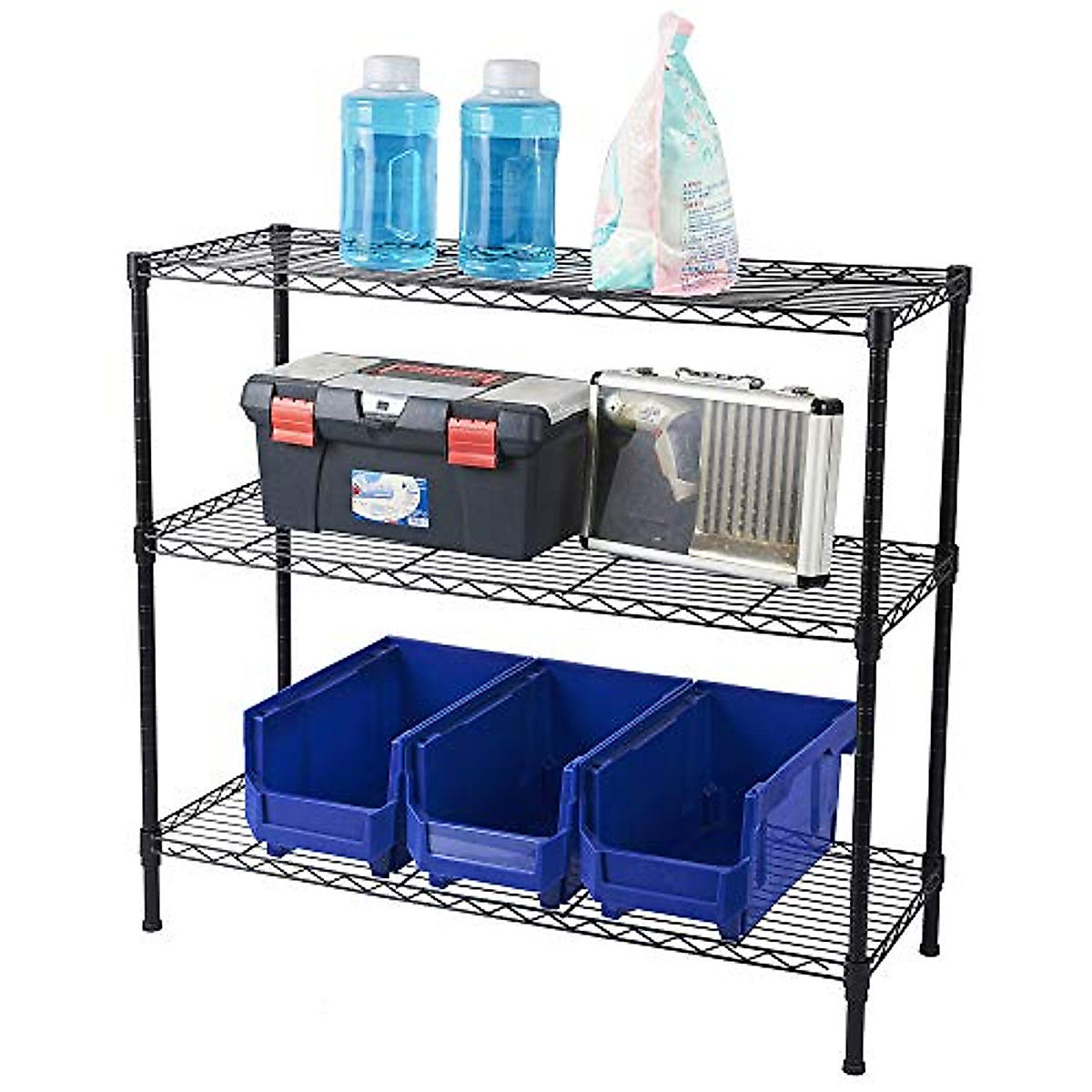 SoSo-BanTian1989 Metal Standing Shelf Units, 36" W x 14" D x 32" H Expandable/Adjustable Steel Wire Shelving Large Storage Rack Organizer (3-Tiers, Black)