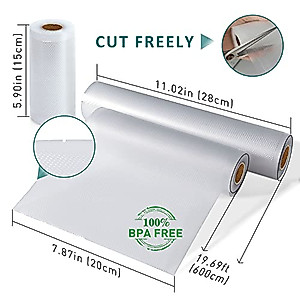 Food Vacuum Sealer Bags Rolls: 6"x20'x1Rolls and 8"x20'x2Rolls and 11"x20'x2Rolls Total 5 Pack Vacuum Sealer Rolls By YISH, Ideal for Food Saver, Seal a Meal, Great for Food Vac Storage or Sous Vide