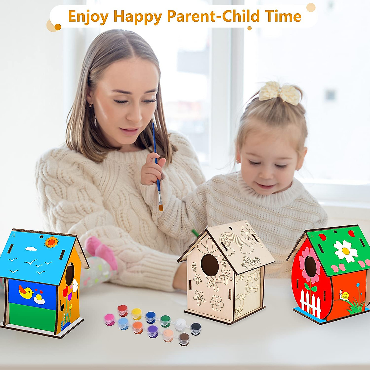 4 Pack DIY Bird House Kit, Halloween Wooden Doodle Birdhouses Set,Paint Wooden Arts,Bird House Building Kit for Boys Toddler Children Ages 4-6 6-8 8-12, Birthday Gifts,Easter Craft,Toys for Girls