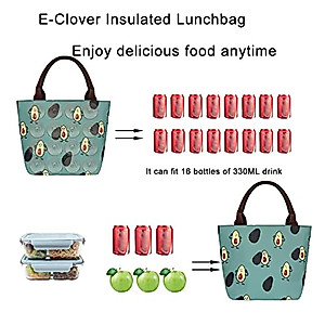 E-Clover Lunch Box for Women Insulated Lunch Bag Reusable Lunchbox Cooler Bags for Office Work Beach Travel Avocado Gifts