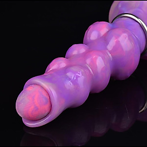 Fantasy Ovipositor Dildo Hollow Tunnel with 5 Eggs Adult Sex Toy for Women, Couples, 6.89'' Knotted Luminous Dildo Anal Sex Toys - Purple Inflatable Pump
