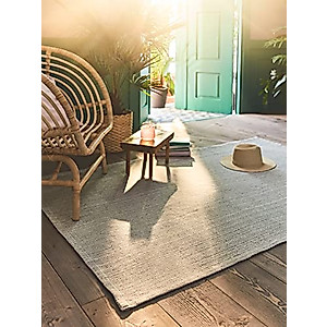 Large Flatweave Tiphede Rug, Scandi/Jute Style Hardwearing Living Room Décor, Off White/Black Weave Pattern Cotton - 3'11" x 5'11" / 120 x 180 cm