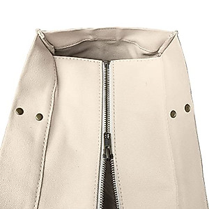 Tag&Crew Brooklyn Tote Canvas Bag with Leather Handles, Zippered Flap, 3 Pockets, Adjustable Shoulder Strap, Antique Brass Clips - Natural