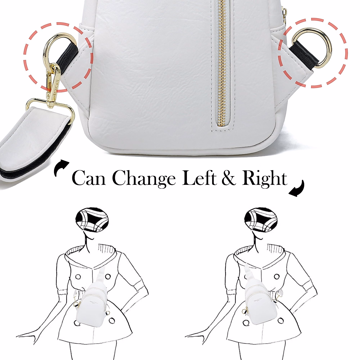AOCINA INICAT Small Sling Bag Crossbody Vegan Leather Fanny Packs for Women Fashionable Chest Bag for Travel(D-026 White)