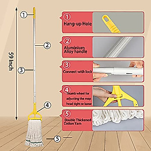 OFO Loop-End String Mop, Heavy Duty Commercial Industrial Mop with Extra Mop Head Replacement, 59 inch Aluminium Alloy Pole