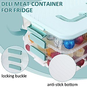 MAQUITA Deli Meat Container for Fridge, 3 Layer Lunch Meat Container for Refrigerator Ham and Deli Meat and Cheese Containers Bacon Storage Container with Tongs