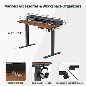 FEZIBO Electric Standing Desk with Glass Top Monitor Stand,48 x 26 Inch with File Cabinet