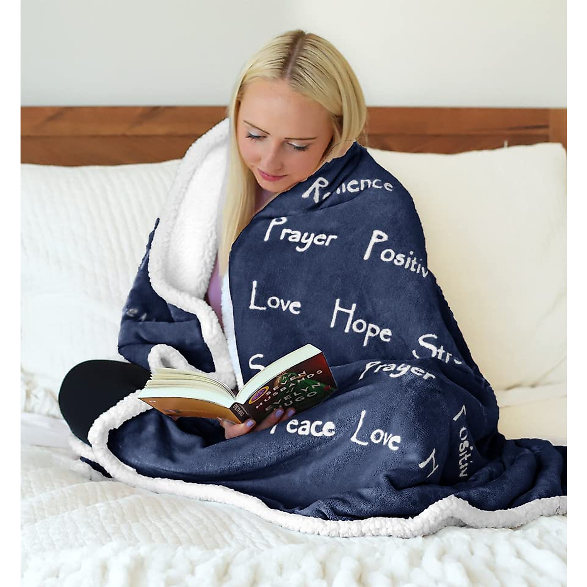 WOLF CREEK BLANKET Co. - Compassion Blanket - Strength Courage Super Soft Warm Hugs, Get Well Gift Blanket Healing Thoughts Positive Energy Love & Hope & Fluffy Comfort (50 x 65 Navy Blue)