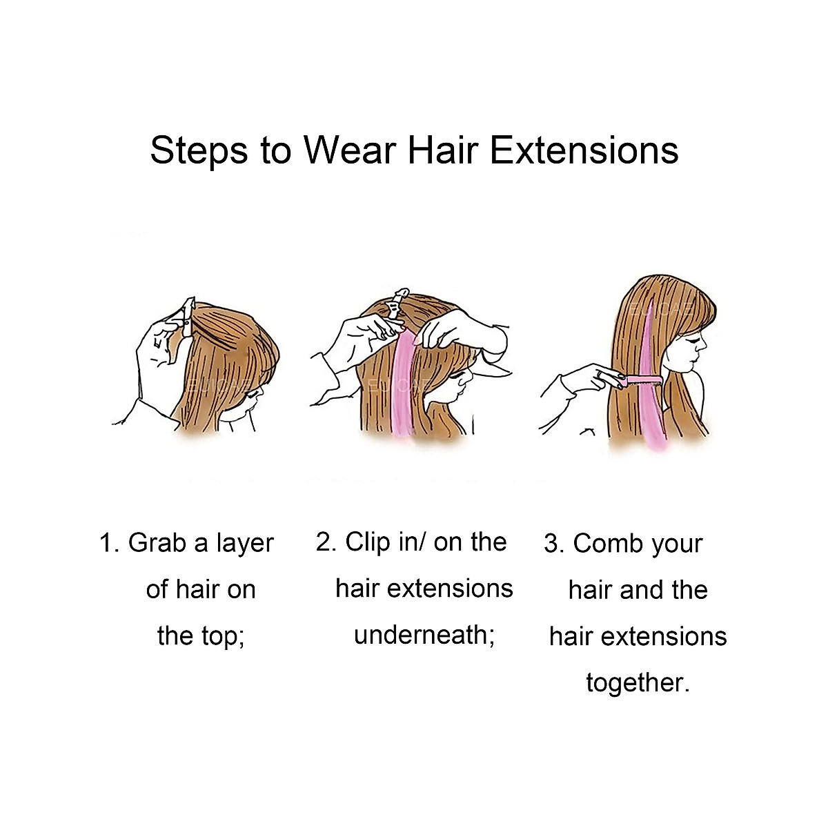 EUICAE Hair Extensions 1 Steel Comb for Free Clip in Hair Extensions Highlights Straight Long Hairpiece Hair Accessories for Girls Women Kids Doll Hair Pieces Colored Wigs Pieces (Cherry pink)