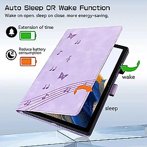 Business Special Butterfly Phonogram Pattern Cover with 2 Credit Card Slots Pencil Holder Kickstand Protective Case for iPad Air 2019/ Pro 10.5" -Purple