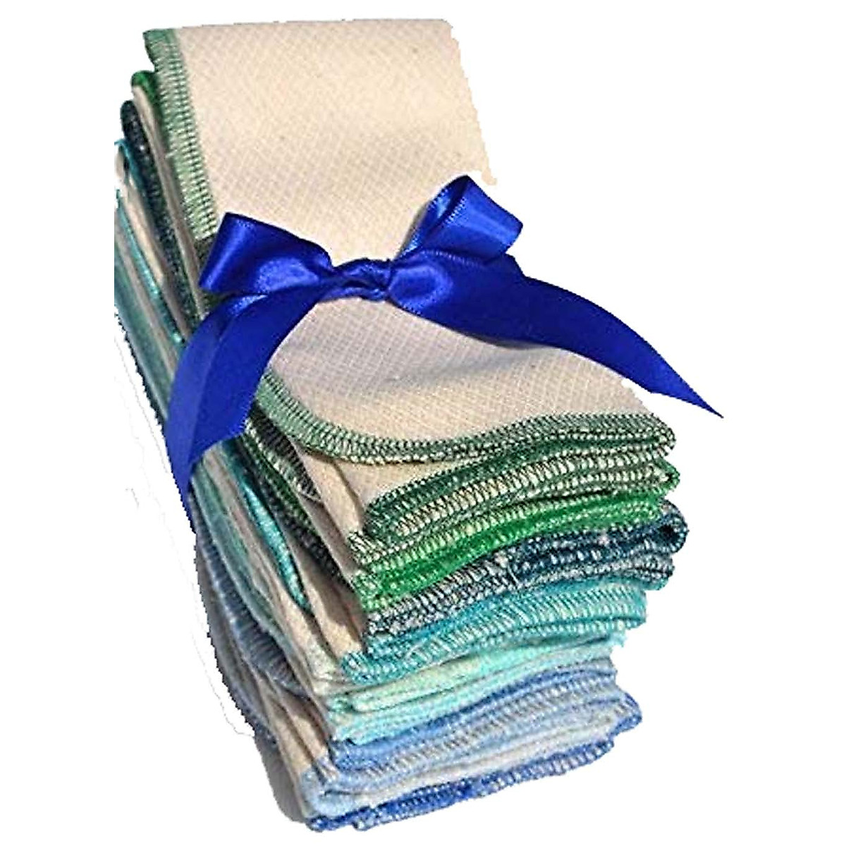2 Ply 11x12 Inches Natural Unbleached Birdseye Paperless Towel Set of 10 Assorted Blues and Greens