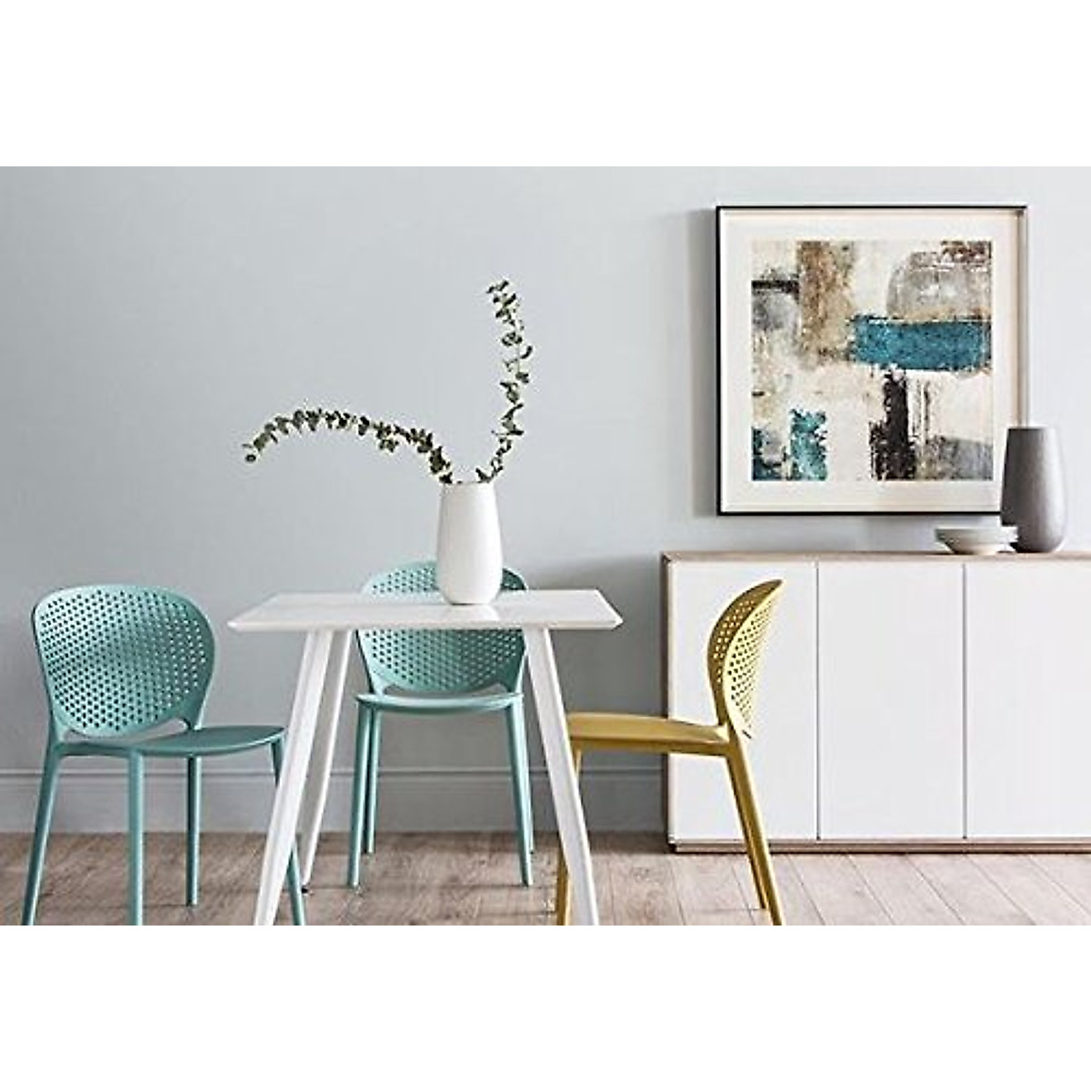 2xhome Set of 4 Blue Contemporary Modern Stackable Assembled Plastic Chair Molded with Back Armless Side Matte for Dining Room Living Designer Outdoor Garden Patio Balcony Work Desk Kitchen