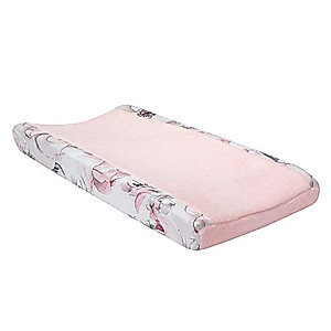 Lambs & Ivy Signature Botanical Baby Pink/Gray Floral Minky Changing Pad Cover